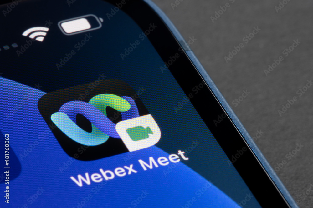 Portland, OR, USA - Jan 19, 2022: Closeup of the Webex Meetings app ...