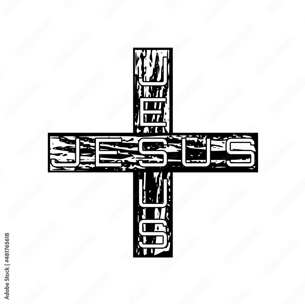 Word Jesus, Wooden Cross lettering isolated on white background Stock ...