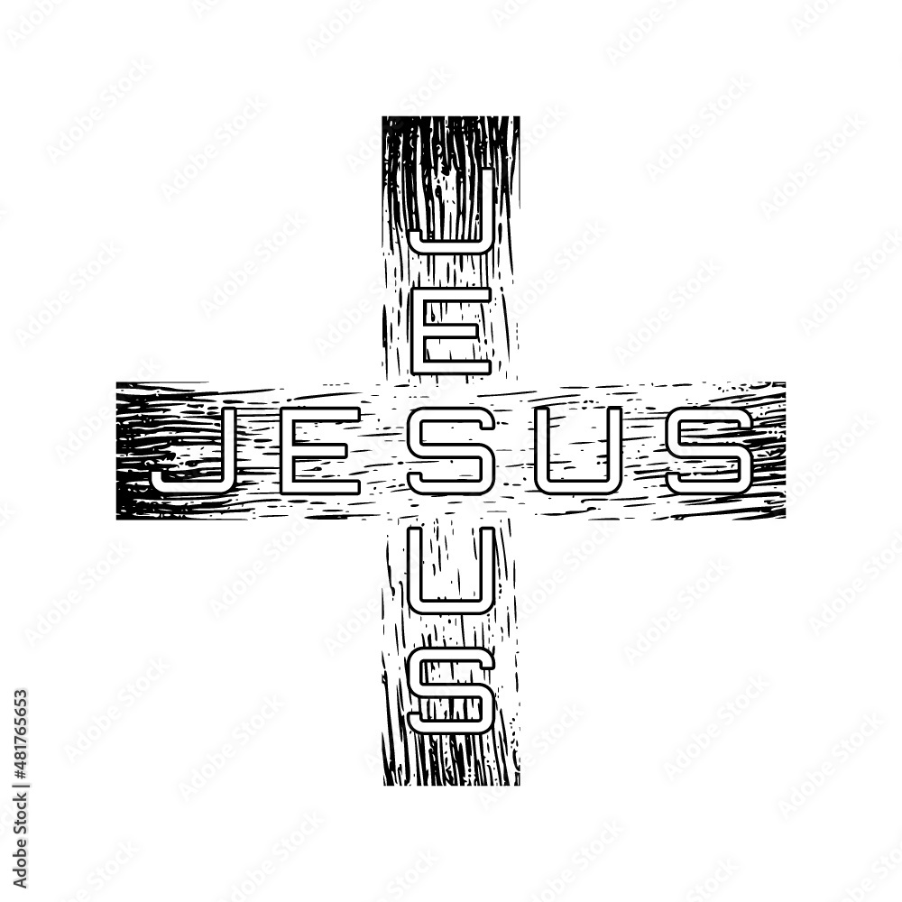 Word Jesus, Wooden Cross lettering isolated on white background Stock ...