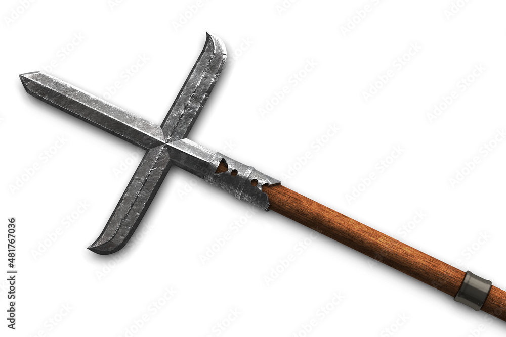 Jumonji yari - traditional japanese weapon on white background 3d ...