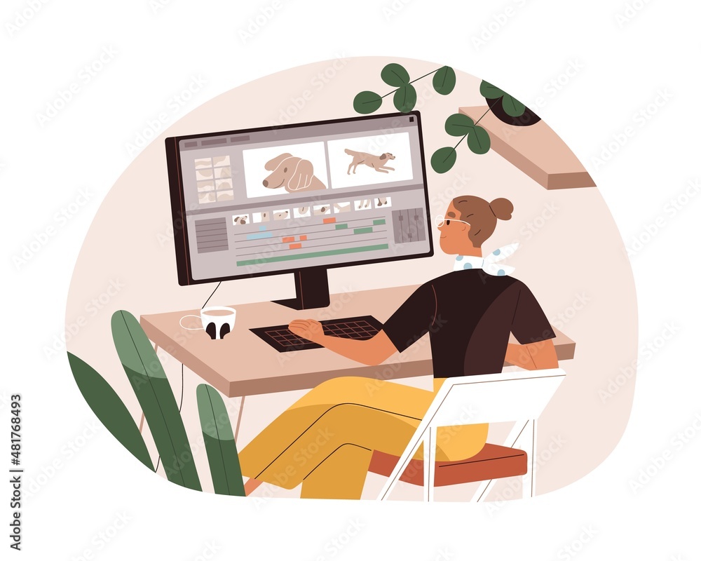 Motion graphic designer work at computer, creating animation design ...