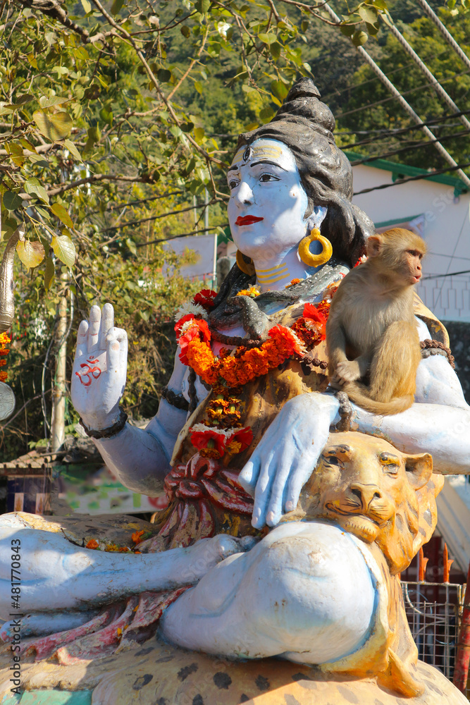 Sculpture of Shiva and monkey in Rishikesh, India. Stock Photo | Adobe ...