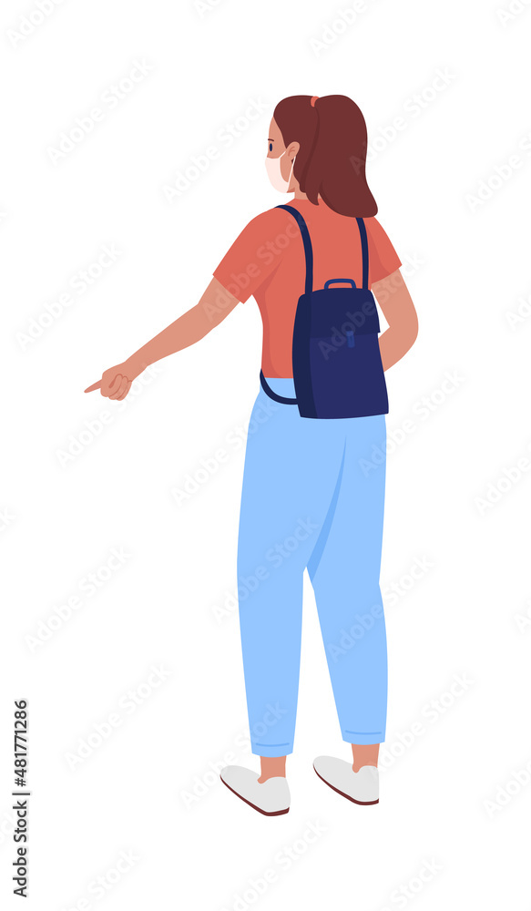 Student girl from back semi flat color vector character. Standing ...