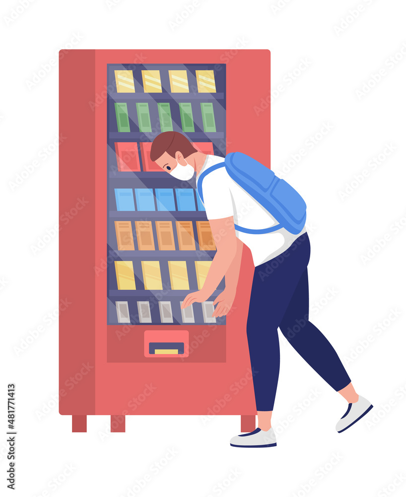 Student buying snacks semi flat color vector character. Posing ...