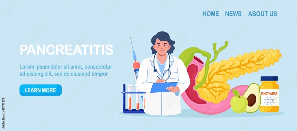 Pancreatitis concept. Gastroenterologist diagnose pancreas inflammation ...