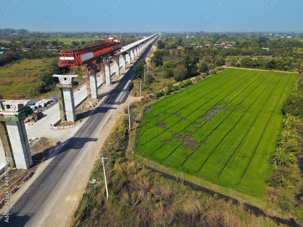 Aerial view of The longest elevated double-track railway under ...