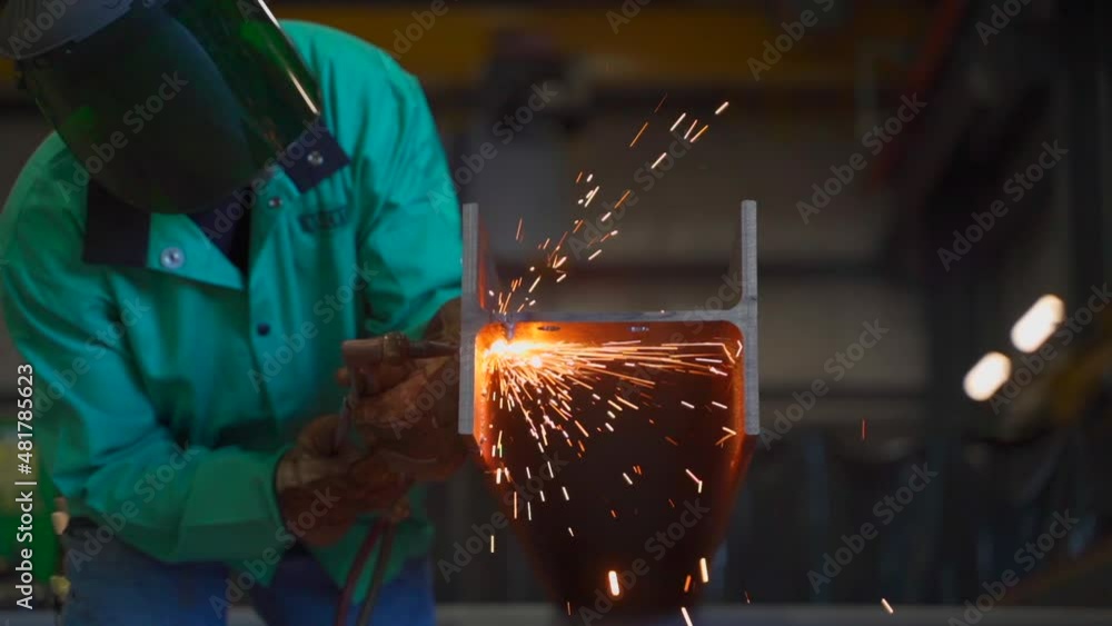 Cutting Steel I Beam with Torch and Sparks in Slow Motion Stock Video ...