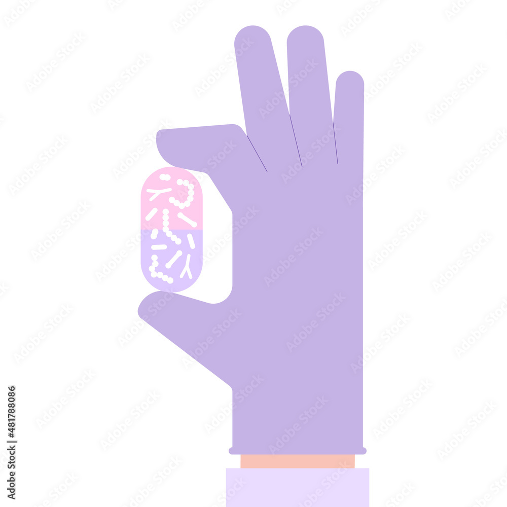 Probiotic bacteria capsule in hand. Good microbiota nutrition ...