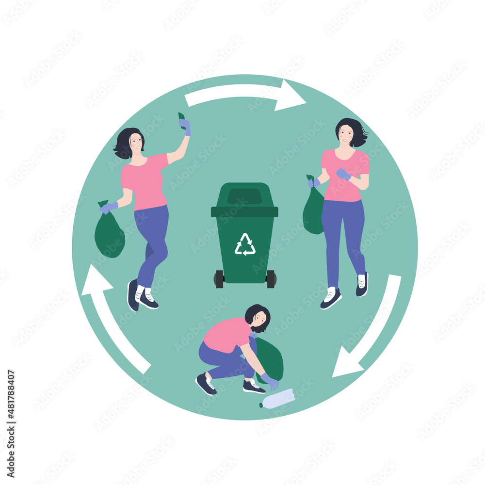 Plogging' process. Recycling concept. Girl jogging, picking up trash ...