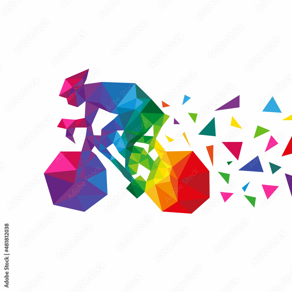 Bicyclist abstract triangle design concept element isolated on a white ...