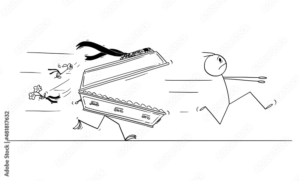 Person Running in Fear, Coffin as Death Symbol Chasing Him, Vector ...