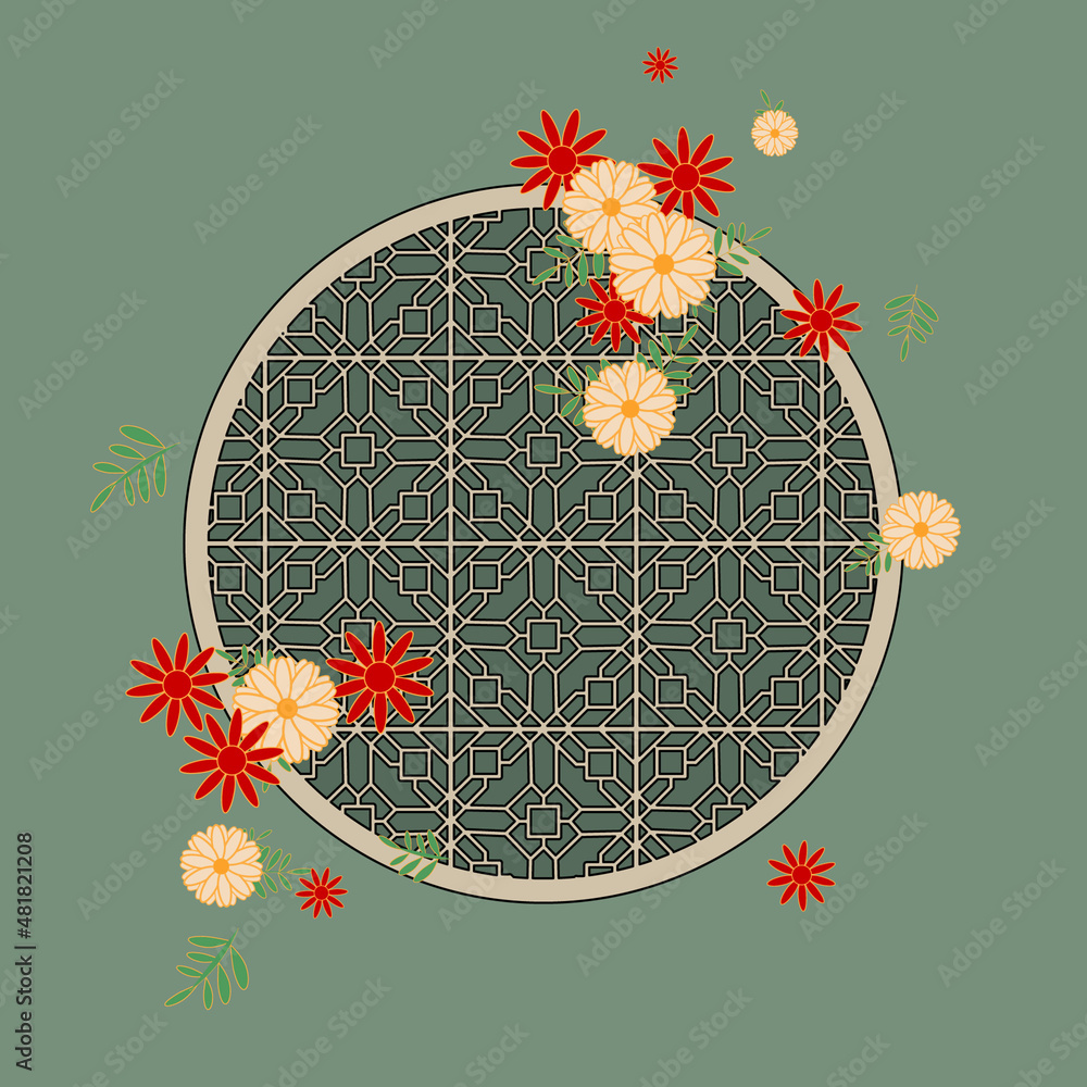 Chinese traditional window in flowers. Hand-drawing of a Chinese window ...