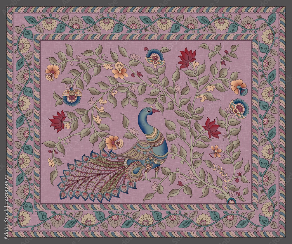 Kalamkari Flowers Seamless Pattern for Background Or Printing ...