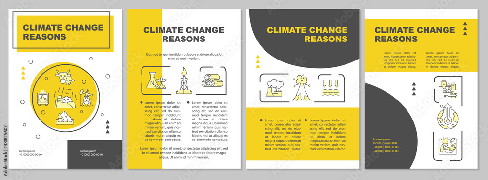 Climate change reasons yellow brochure template. Human impact. Booklet ...