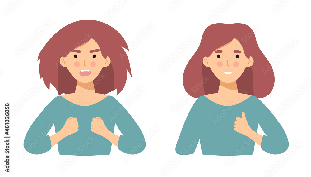 Angry woman and calm . Head Vector illustration of anger, fury ...