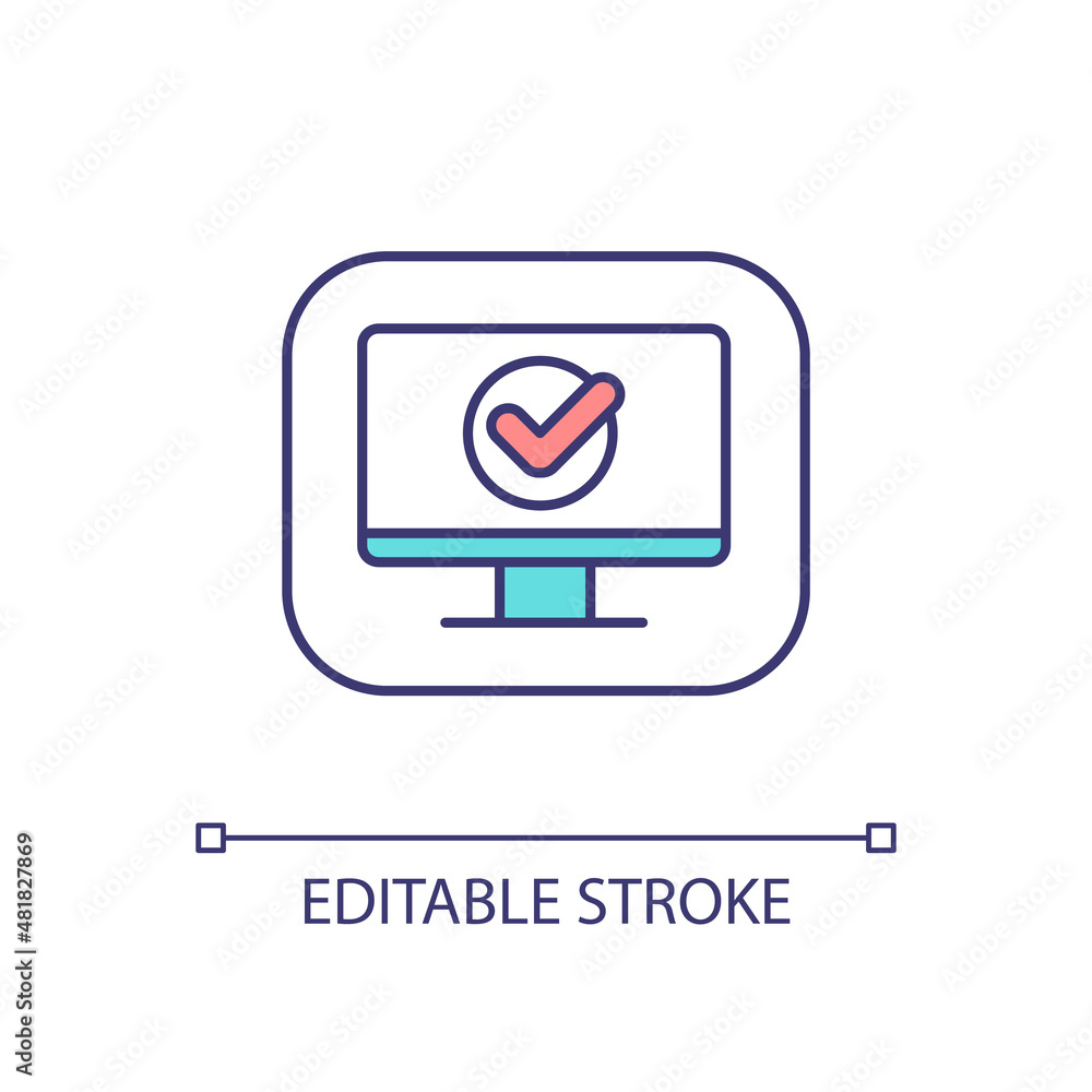 Computer successful checkup RGB color icon. Protect system from hacker attack. Software and ...