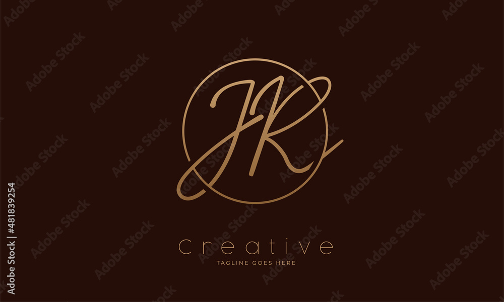 Initial JR Logo. hand drawn letter JR in circle with gold colour ...