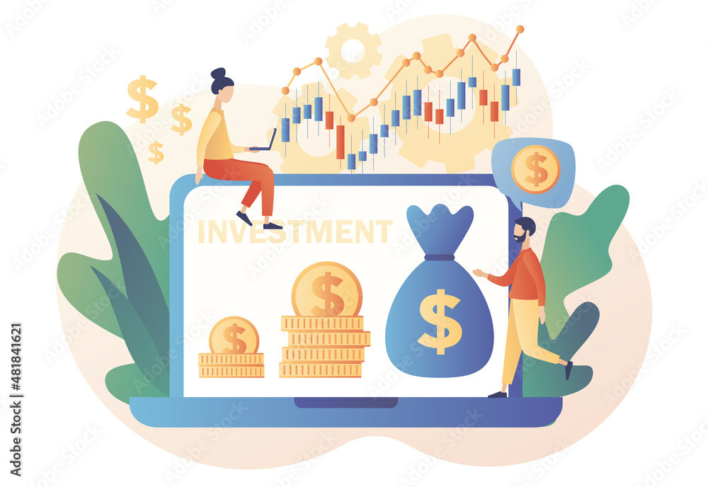 Investment and business concept. Tiny people grow financial capital ...