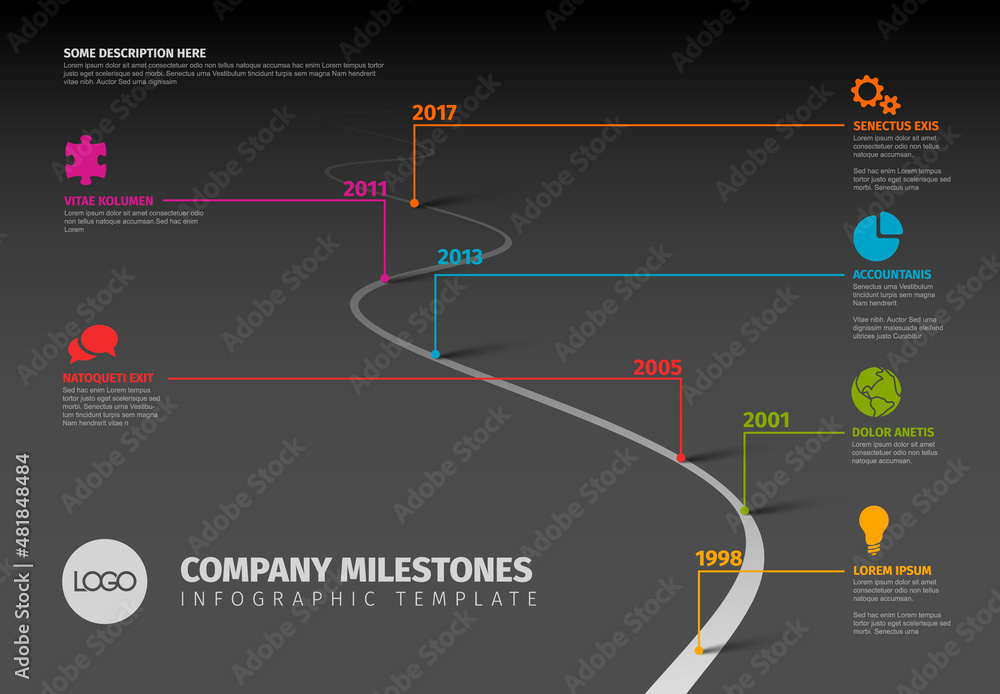 Infographic dark Timeline Template with pointers Stock Vector | Adobe Stock