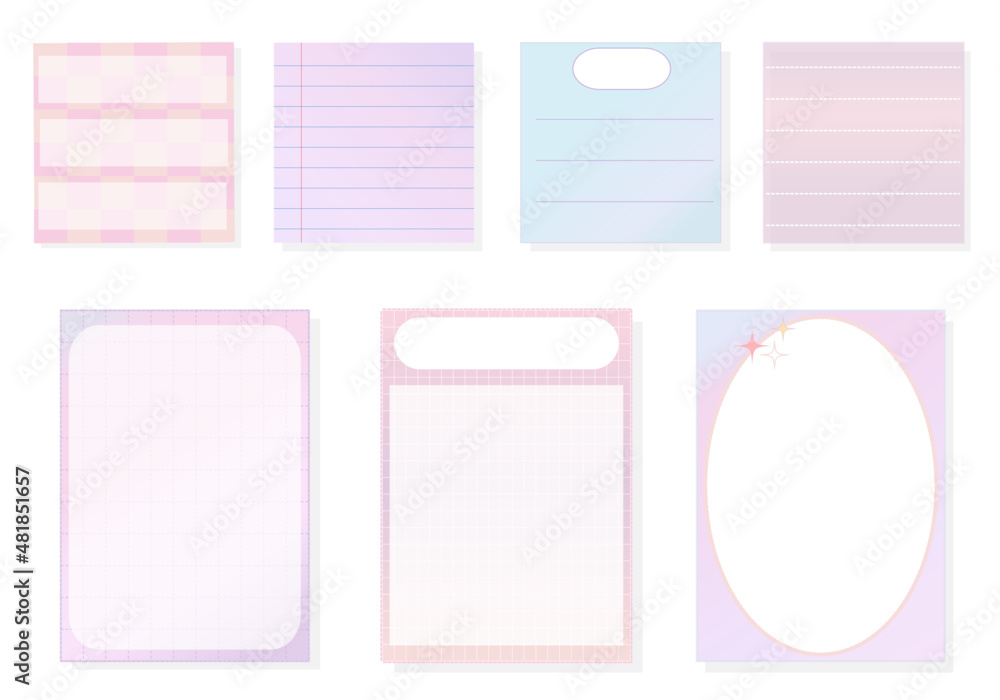 set of the soft gradient pastel color paper, planner, notepad, memo ...