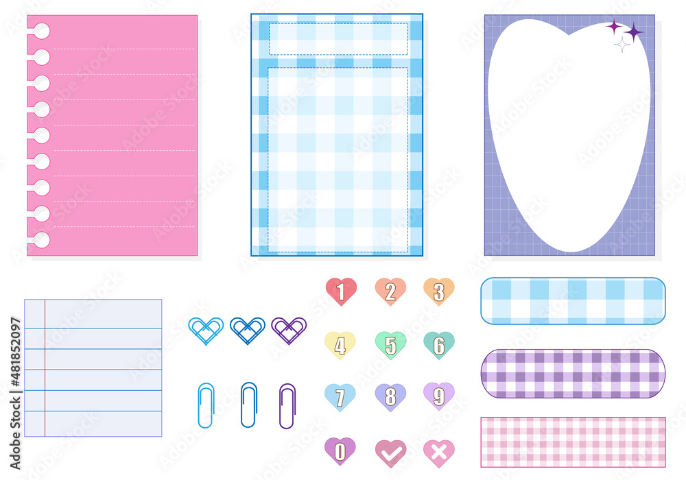 set of the retro checkered memo, planner, notepad, paper, sticky note ...