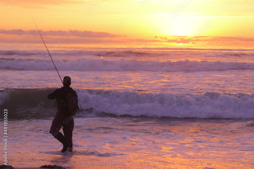 pesca deportiva o amateur en la playa, silueta de pescador Stock Photo ...