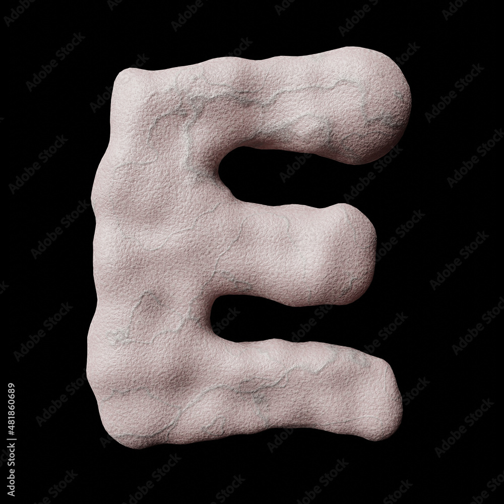 Skin muscle letter E on clean black background isolated light skin with ...