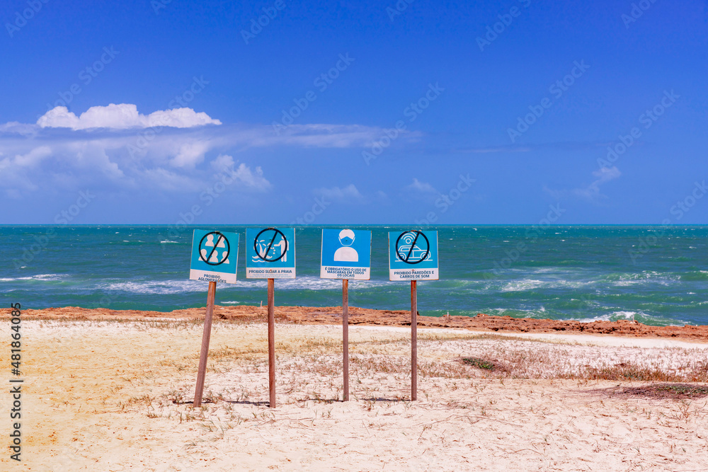Covid-19 signs on beach in Brazil Stock Photo | Adobe Stock