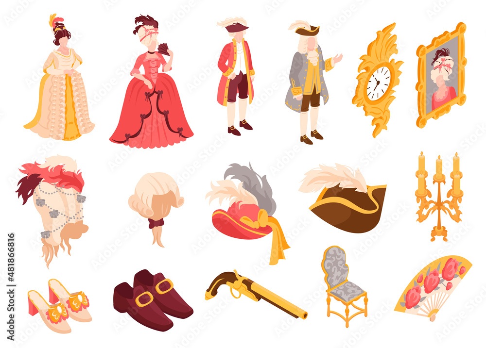 Rococo Period Isometric Set Stock Vector | Adobe Stock