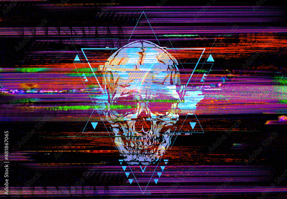 Glitch art corrupted graphics illustration of abstract geometric design ...