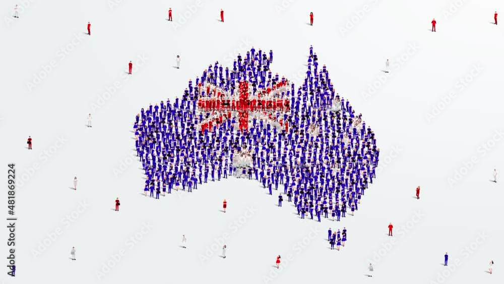 Australia Map and Flag. A large group of people in the Australian flag ...