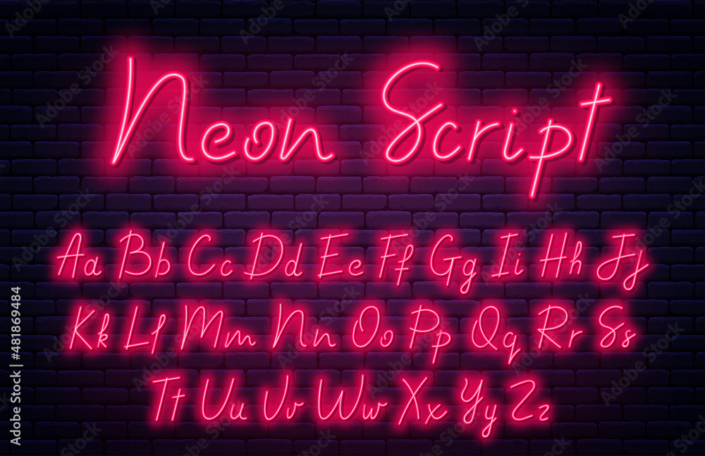 Fototapeta Glowing Neon Script Alphabet Neon Font With Uppercase And 