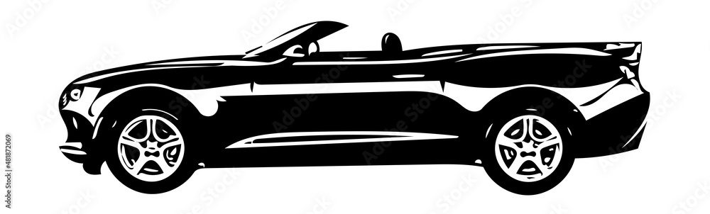 Simple illustration of convertible car. Outline graphic with cabrio ...