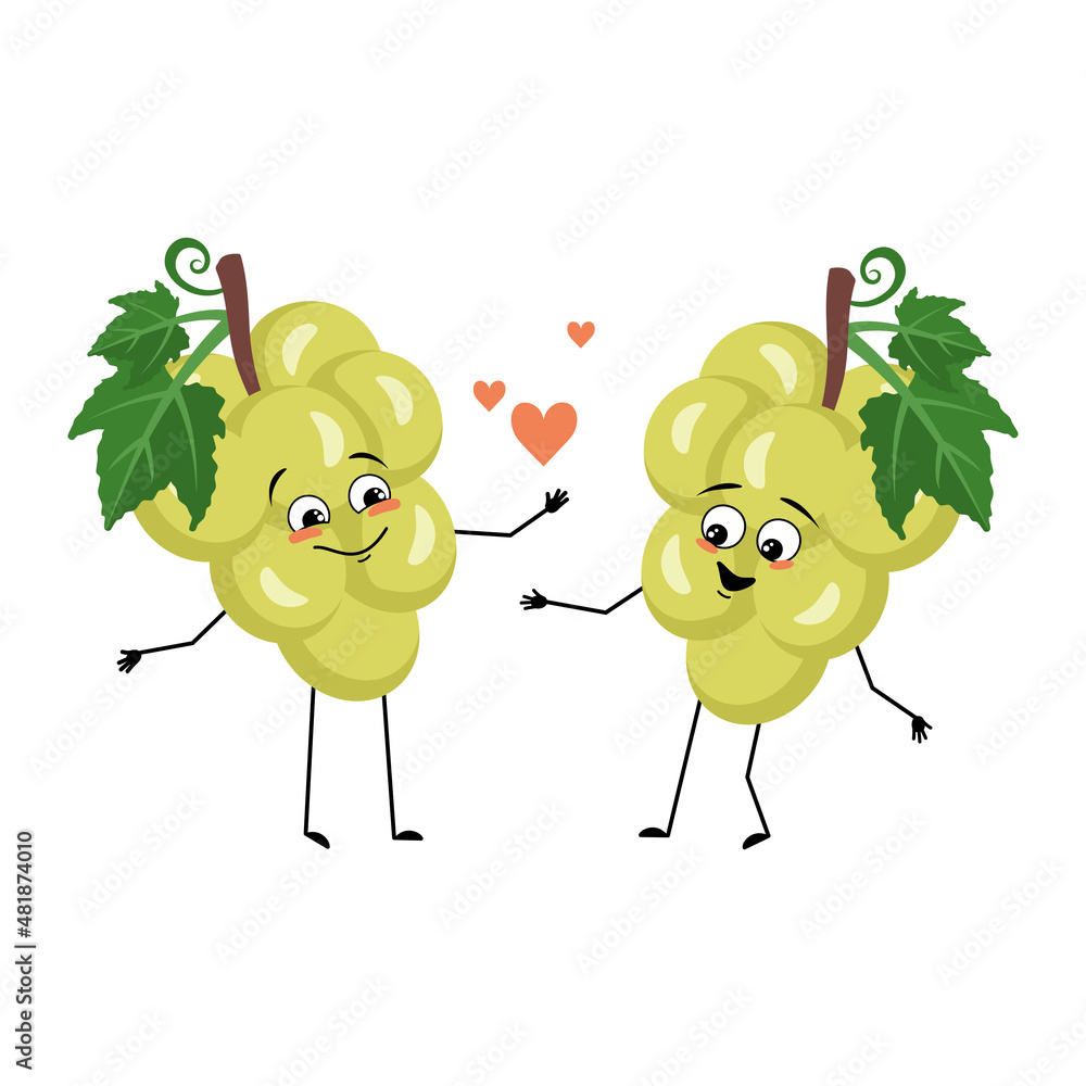 Grape character with love emotions, smile face, arms and legs. Person ...