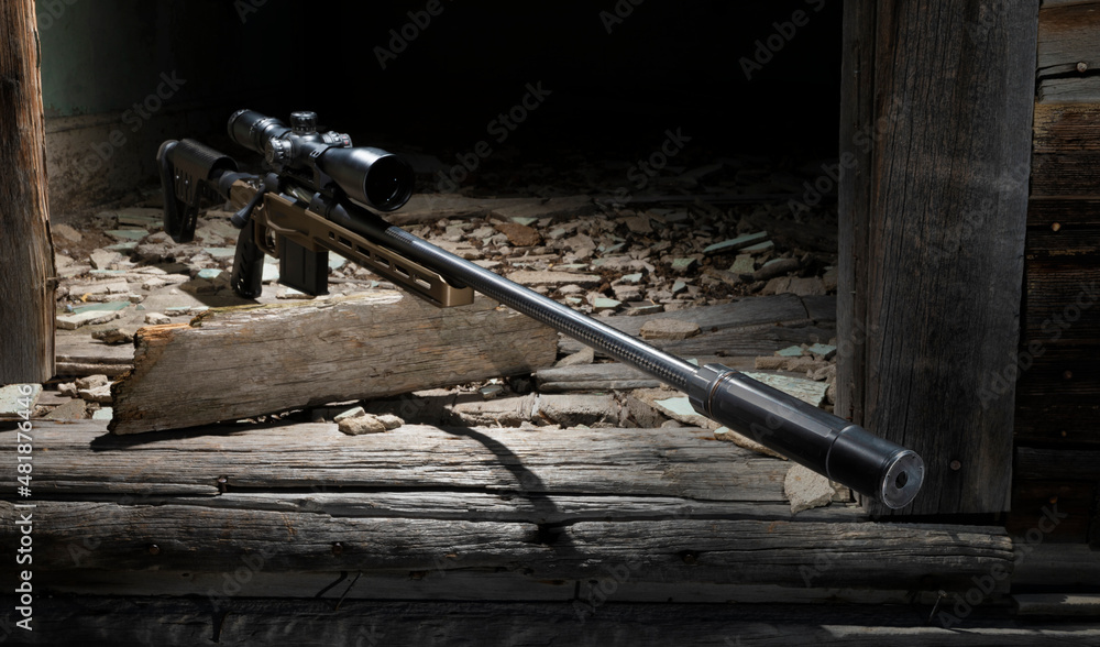 Sniper rifle in an abandoned building Stock Photo | Adobe Stock