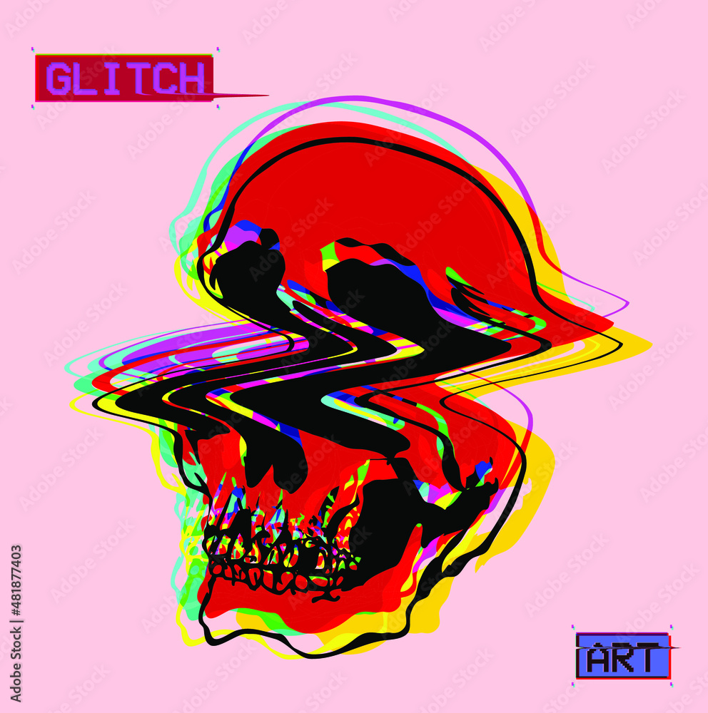 Vector flat minimalist illustration of red and color glitched line ...