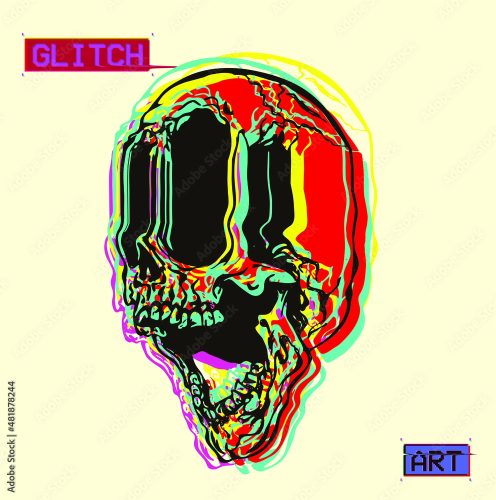 Vector flat minimalist illustration of red and color glitched line ...