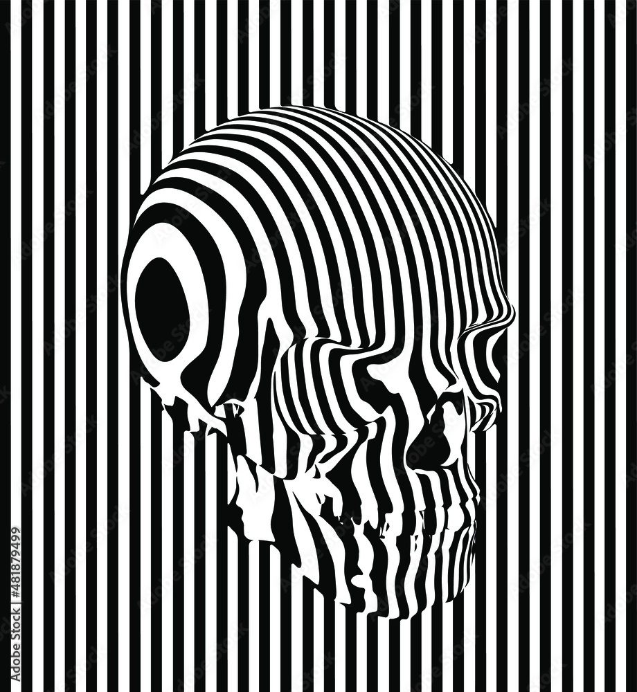 Vector illustration of human skull in black and white stripes on ...