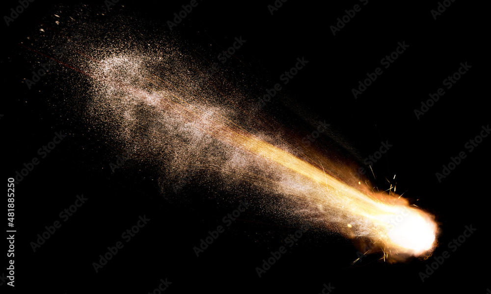 texture of a falling comet with sparks, smoke and a trail of particles ...