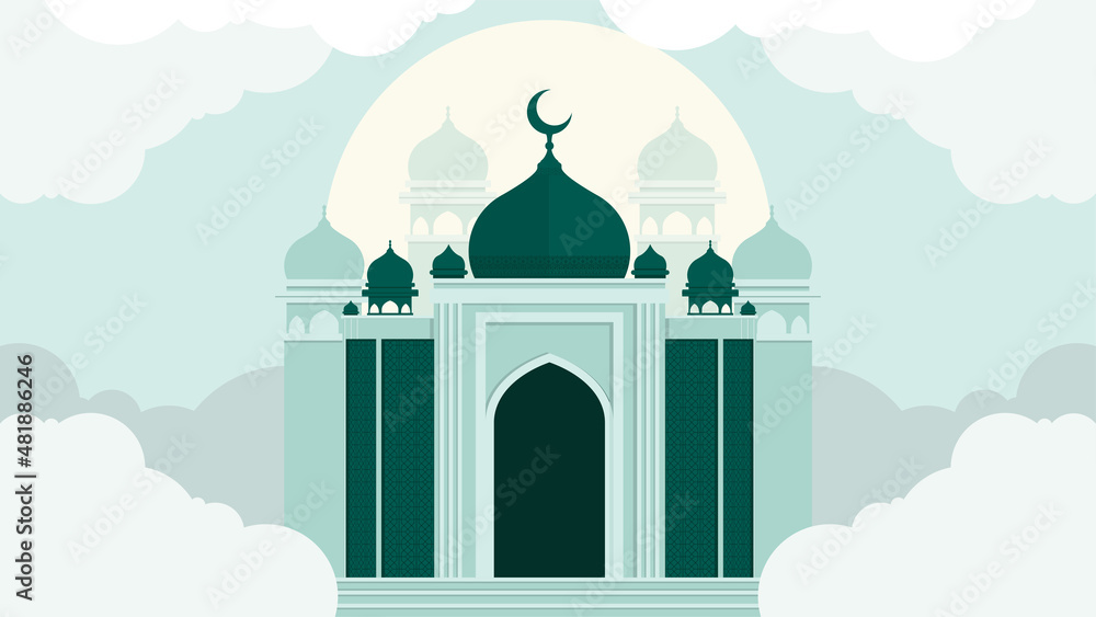 islamic background design with mosque illustration for desktop design ...