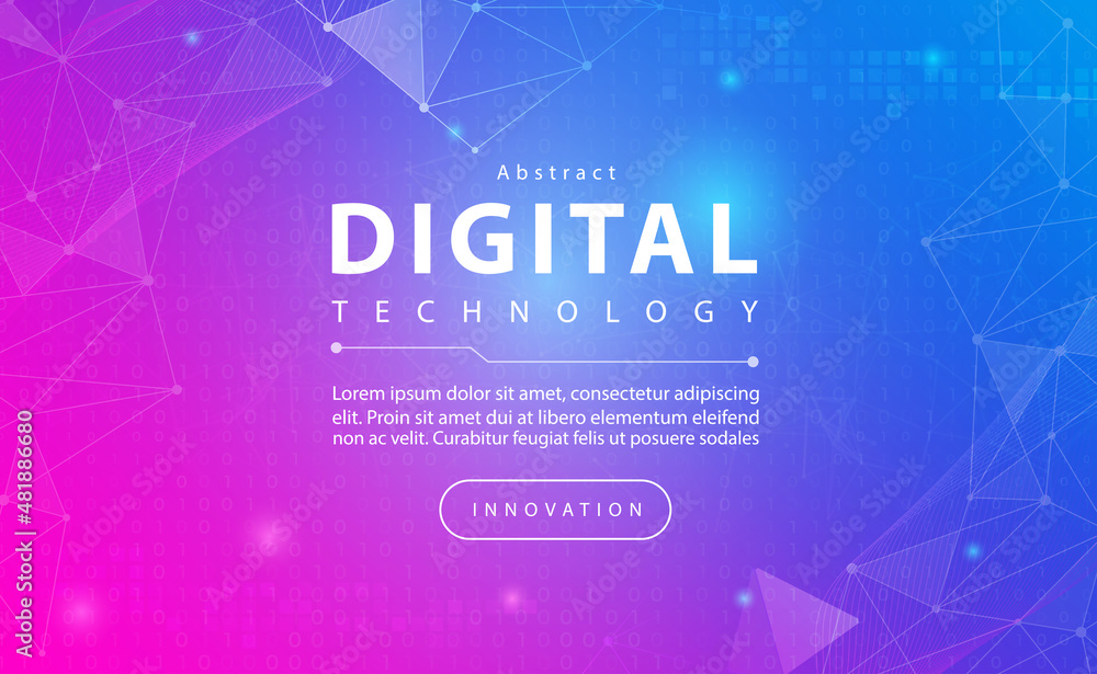 Digital technology banner pink blue background concept with technology ...