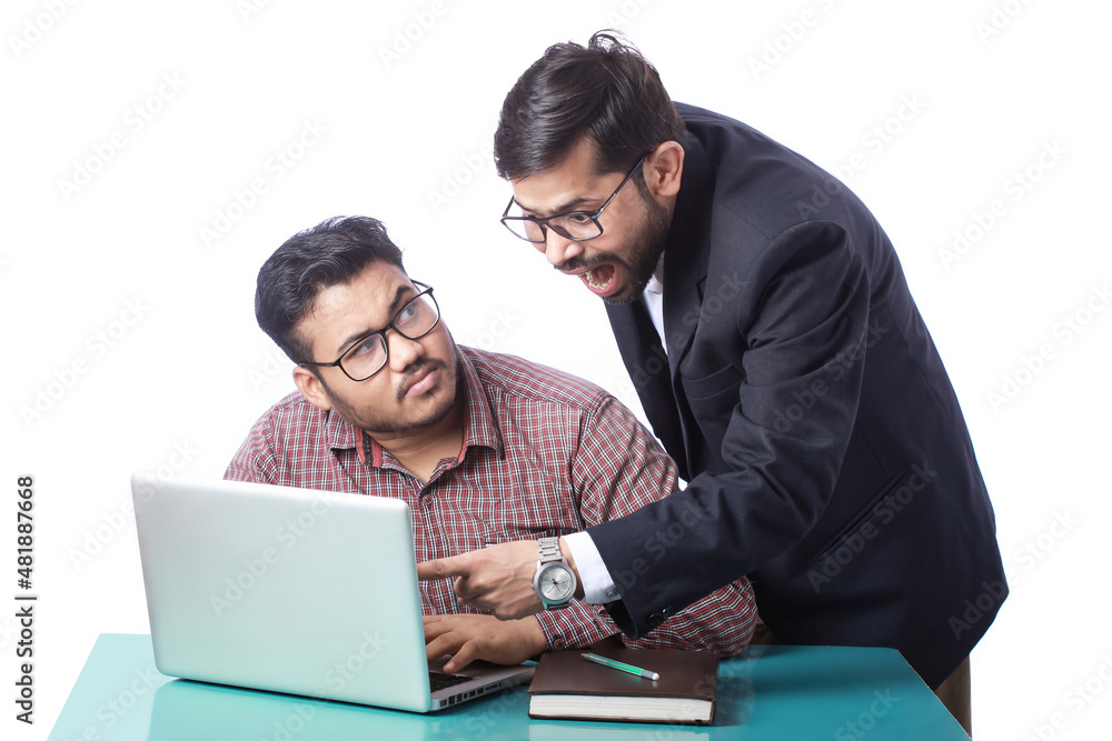 indian boss screaming or shrieking on employee while angry employee ...