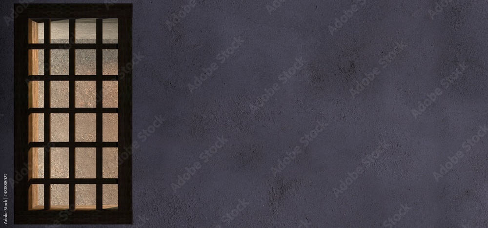 Light from a barred window. Prison room. Dungeon. Light prison ...