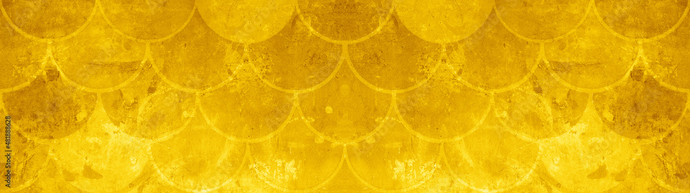 Abstract yellow concrete wall with mermaid scales tiles print texture ...
