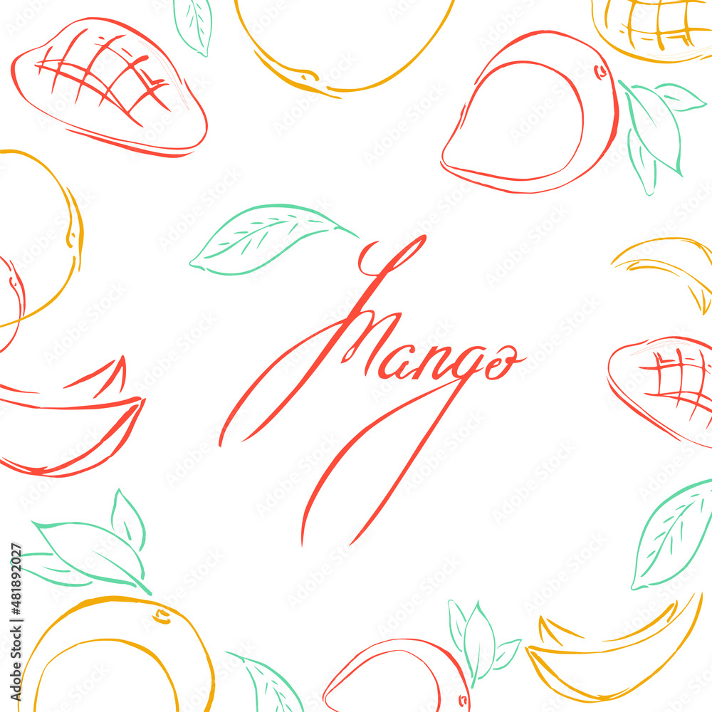 Mango vector illustration, hand drawn with text. Can be used for food ...