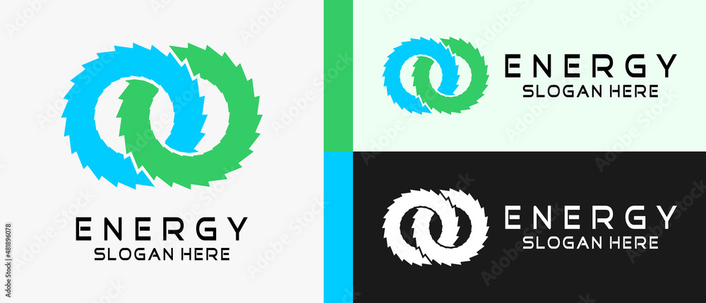 energy logo design template with two coupled vortex elements concept ...