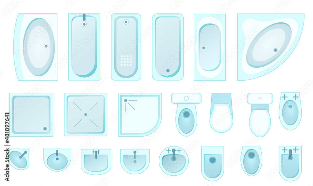 Toilet, bathroom equipment top view set for interior design. Bathroom ...