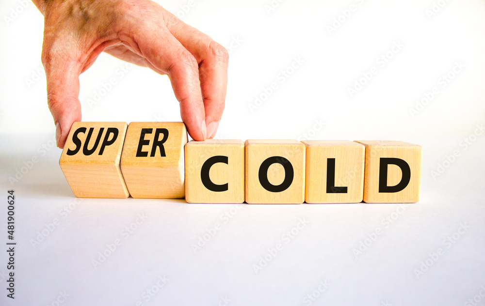 Super cold symbol. Doctor turns wooden cubes and changes concept words ...