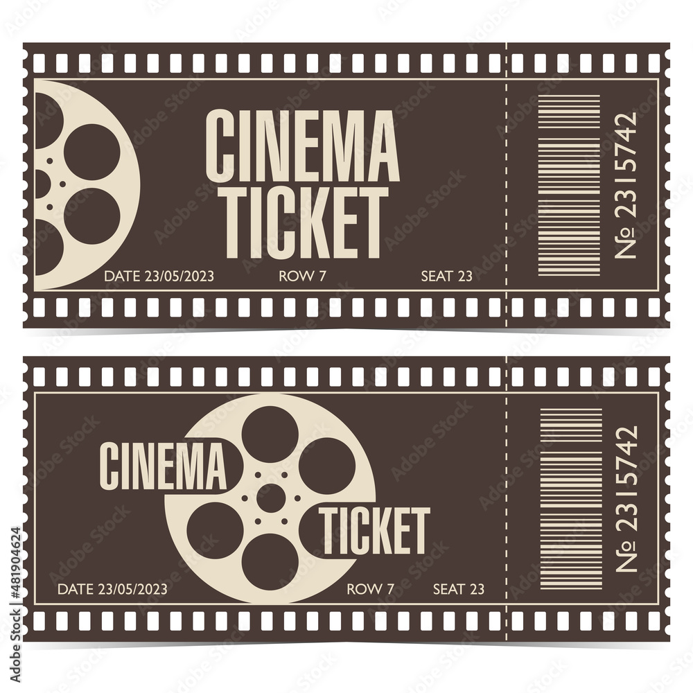 Cinema ticket with barcode in the form of film strip. Editable movie ...