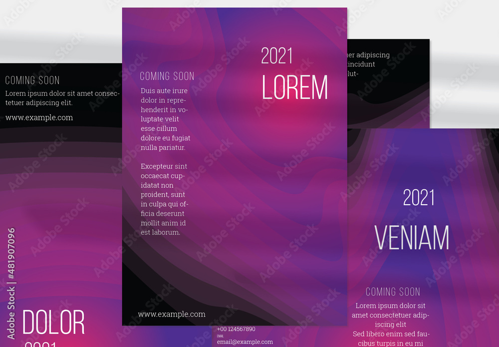 Flyer Layout with Gradient Blend Wavy Shapes on Black Stock Template ...